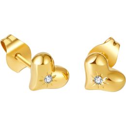 Paar Ohrstecker Firetti "Schmuck Geschenk Edelstahl Ohrschmuck Ohrringe Herz", gold (gelbgoldfarben, kristallwei&szlig;, kristallwei&szlig;), Ohrringe, Damen, Edelstahl, mit Zirkonia (synth.)