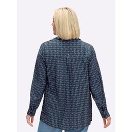 sheego Damen Longbluse, blau, Gr. 46, bedruckt, gemustert, mehrfarbig, 88% Viskose, 12% Polyamid, Blusen