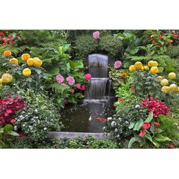 Fototapete papermoon "Kleiner Wasserfall in Garten", bunt, B:4m L:2,6m, Vlies, Tapeten