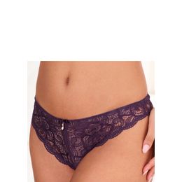 Lascana Damen Tanga "Nikoletta", Gr. 44, lila, Spitze, Obermaterial: 88% Polyamid, 12% Elasthan, Unterhosen, mit feiner Zierschleife und Accessoire
