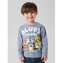 name it Jungen Langarmshirt "NMMALEX BLUEY LS NREG TOP NOOS SKY"tradewinds (blank), Gr. 86, bedruckt, Jersey, Obermaterial: 95% Baumwolle, 5%
