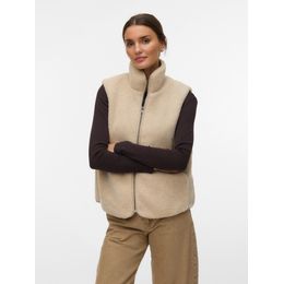 V&eacute;ro Moda VERO MODA Damen Pl&uuml;schweste "VMJOSEFINE SL TEDDY ZIP VEST EXP"oatmeal, Gr. M, Westen, Kunstfaser