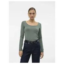V&eacute;ro Moda Langarmshirt VERO MODA "VMLULU LS U-NECK TOP JRS GA NOOS", Damen, Gr. XS, gr&uuml;n (laurel wreath), Jersey, Obermaterial: 95% Baumwolle, 5% Elasthan, unifarben, normal, Rundhals, Shirts Langarmshirt