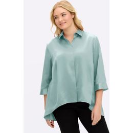 Longbluse sheego, Damen, Gr. 42, kalkmint, 100% Polyester, unifarben, V-Ausschnitt, Blusen Longbluse