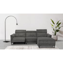 Ecksofa OTTO HOME "LUND Cord, L-Form, 261 cm, man. o. elektr. Relaxfunktion (mit USB-A)", grau (anthrazit), B:261cm H:97cm T:179cm, 100% Polyester, Sofas, Ecksofa, USB-C bei elektrischer Variante und Kopfteilverstellung