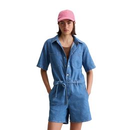 Marc O'Polo Kurzoverall MARC O'POLO DENIM "mit recyeltem Leinen-Garn", Damen, Gr. XL, Normalgr&ouml;&szlig;en, blau (aqua), Obermaterial: 47% Baumwolle, 33% Lyocell, 20% Leinen, unifarben, relaxed fit kurz, normaler Saum, Overalls Kurzoverall