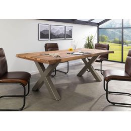 Baumtisch Sheesham 180x90x77 natur sandgestrahlt / X-Beine silber matt FREEFORM 5