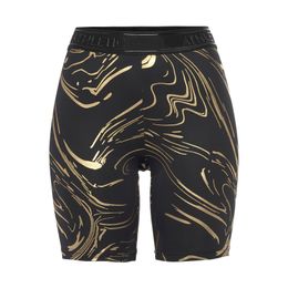 active by Lascana LASCANA ACTIVE Damen Funktionsshorts, gold, Gr. S, bedruckt, gemustert, gl&auml;nzend, Obermaterial: 85% Polyester, 15% Elasthan, Hosen, mit gl&auml;nzendem 3D