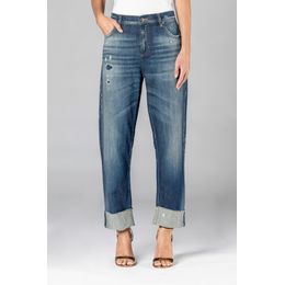 JOOP! Straight-Jeans JOOP JEANS "Maike", Damen, Gr. 30, N-Gr, navy, Denim/Jeans, Obermaterial: 100% Baumwolle, straight fit lang, Jeans Straight-Jeans, im Destroyed-Look, in leichtem Sommer-Denimstoff