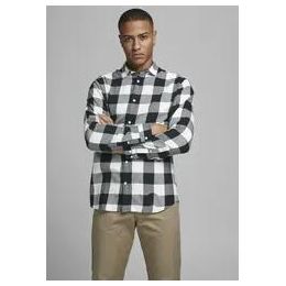 Jack & Jones Karohemd JACK & JONES "JJ JJEGINGHAM TWILL SHIRT L/", Herren, Gr. XL, N-Gr, schwarz-wei&szlig; (wei&szlig;, schwarz), Web, Obermaterial: 100% Baumwolle, kariert, Hemden Karohemd