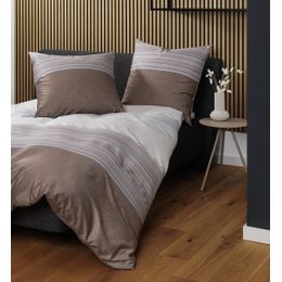 Bettw&auml;sche Janine "moments", beige (beige grau), B/L: 155cm x 220cm, 1 Stk., 1 Stk., Mako-Satin, B/L: 80cm x 80cm, Mako-Satin, Obermaterial: 100% Baumwolle, Bettw&auml;sche, Bettw&auml;sche, mit Rei&szlig;verschluss