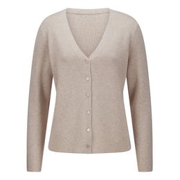 Fadenmeister Berlin - Strickjacke mit V-Ausschnitt aus Schurwolle und Ka, beige, Gr. 40 / M - Schurwolle