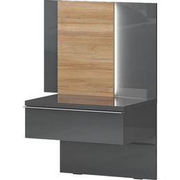 Nachtkonsole OTTO HOME "Onyx, Nachttisch mit 1 Schublade, hochwertige UV Lackierung Hochglanz", grau (anthrazit, walnussfarben), B:56cm H:92cm T:41cm, Holzwerkstoff, Sideboards, Nachtkonsole, mit Soft-Close-Funktion, Ma&szlig;e (B/T/H) 56/41/92cm
