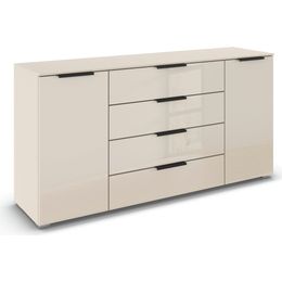 Kombikommode Rauch "Sideboard Schubkommode Kommode MONTCLAR Front Dekor/Hochglanz/Glas", beige, glas beige (champagner), griffe schwarz, B:160cm H:81cm T:42cm, Holzwerkstoff, Sideboards, Kombikommode, 2-t&uuml;rig, 4 ger&auml;umige Schubladen, viele Griffvarianten MADE IN GERMANY