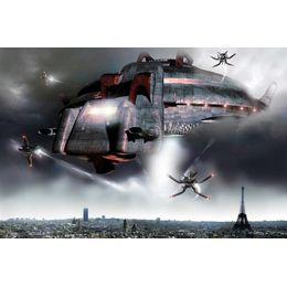Fototapete papermoon "Raumschiffe &uuml;ber Paris", bunt, B:4m L:2,6m, Vlies, Tapeten