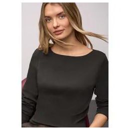 Langarmshirt Street One "Style Lanea", Damen, Gr. 38, schwarzest braun, Jersey, Obermaterial: 50% Baumwolle, 50% Modal. Futter: 100% Baumwolle, regular fit normal, U-Boot-Ausschnitt, angesetztes B&uuml;ndchen, Shirts Langarmshirt, mit U-Boot Ausschnitt