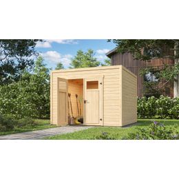 Gartenhaus Weka "Batu 3, Flachdach", beige (naturbelassen), ohne Fu&szlig;boden, ohne Dacheindeckung, Massivholz, Gartenh&auml;user, Gartenhaus, 28 mm starke Blockbohlen, in verschiedenen Farben