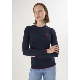 Rundhalspullover FELIX HARDY "Strickpullover mit Rundhalsausschnitt", Damen, Gr. S, navy, 100% Baumwolle, Pullover Rundhalspullover