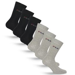 Socken Fila "UNISEX LIFESTYLE PLAIN SOCKS", Damen, Gr. 35-38, 351, 3 grau, 3 schwarz, Baumwollmischung, normal, Socken Socken, mit eingestrickem Logo