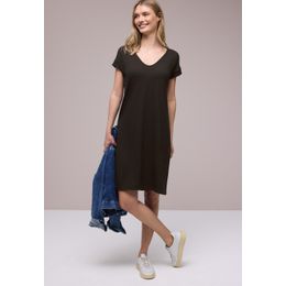 Street One Damen Jerseykleidespresso braun, Gr. 36, unifarben mit Farbeins&auml;tzen, Jersey, 95% Viskose, 5% Elasthan, Kleider, aus Viskose