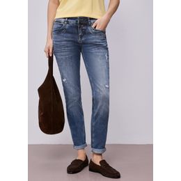 Street One Damen Comfort-fit-Jeansindigo random washed, Gr. 26, unifarben, Jeans, 82% Baumwolle, 16% Polyester, 2% Elasthan, Jeans, mit destroyed