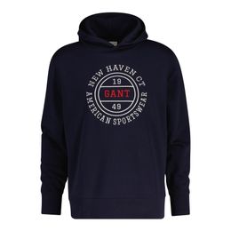 Kapuzensweatshirt Gant "GRAPHIC HOODIE", Herren, Gr. 3XL, blau (evening blau), Sweatware, Obermaterial: 80% Baumwolle, 20% Polyester, unifarben, regular fit normal, Rundhals, eingesetzt Rippb&uuml;ndchen, Sweatshirts, Regular fit mit Kapuze