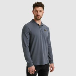 PME-Legend PME LEGEND Herren Langarm-Poloshirt, grau, Gr. XXL, unifarben, Web, Obermaterial: 95% Baumwolle, 5% Elasthan, Shirts, mit Logo Stickerei