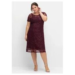 Spitzenkleid sheego "Spitzenkleid", Damen, Gr. 44, Normalgr&ouml;&szlig;en, lila (aubergine), Spitze, 100% Polyamid, unifarben, knielang, Rundhals, Kleider