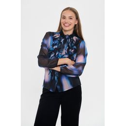 R&uuml;schenbluse Saint Tropez "LiljaSZ Crinkle LS Shirt", Damen, Gr. L, schwarz mirage mist, Web, Obermaterial: 100% Polyester, unifarben, regular fit normal, Blusen, Kunstfaser, Regular fit