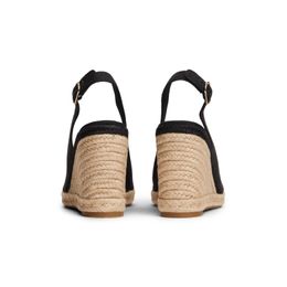 Tommy Hilfiger Damen High-Heel-Sandalette "FLAG HIGH WEDGE ESPAD SLINGBACK", Gr. 37, schwarz, Leder, Textil, Schuhe, Keilsandalette, Sommerschuh,