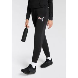 Trainingshose Puma "ESS LOGO LAB PANTS TR", Damen, Gr. XL, N-Gr, schwarz (Puma schwarz), Sweatware, Obermaterial: 68% Baumwolle, 32% Polyester, bedruckt, regular fit normal, Hosen Trainingshose, aus Baumwollmischung, mit geripptem Bund, mit Nahttaschen