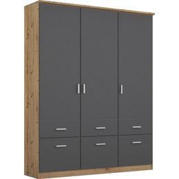 Kleiderschrank Rauch "Kleiderschrank Schrank Garderobe deckenhoher Schrank BREMEN", grau (grau, eiche artisan), B:136cm H:199cm T:58cm, Holzwerkstoff, Schr&auml;nke, Kleiderschrank, in vielen Farbvariationen, inkl. Kranzblende MADE IN GERMANY