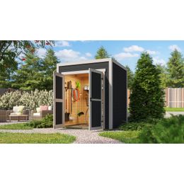 Gartenhaus Weka "Batu 1, Flachdach, Vollholzt&uuml;r", grau (dunkelgrau), ohne Fu&szlig;boden, ohne Dacheindeckung, Massivholz, Gartenh&auml;user, Gartenhaus, 28 mm starke Blockbohlen, in verschiedenen Farben