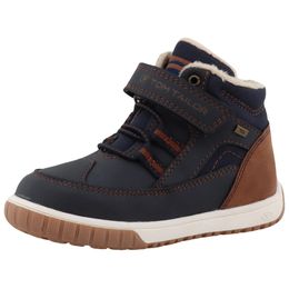 Winterboots Tom Tailor, M&auml;dchen, Gr. 25, blau (navy, braun), Lederimitat, Textil, kontrastfarbene Details, unifarben, Schuhe Winterboots, Klettschuh, High-Top-Sneaker, Outdoorschuh mit Kontrastn&auml;hten