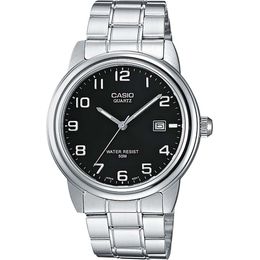 Quarzuhr, silber (edelstahlfarben, schwarz), CASIO TIMELESS COLLECTION, Armbanduhren, Damen, Quarzuhr, Armbanduhr, Herrenuhr, Damenuhr, analog, Datum, Edelstahlarmband
