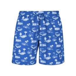 Badeshorts Urban Classics "Urban Classics Herren Pattern Swim Shorts", Gr. 5XL, US-Gr&ouml;&szlig;en, brightblau, wei&szlig;, 100% Polyester, Badehosen Badeshorts