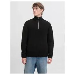 Jack & Jones Troyer JACK & JONES "JORBLEECKER KNIT HALF ZIP BF", Herren, Gr. S, schwarz, Strick, Obermaterial: 65% Polyacryl, 35% Baumwolle, unifarben, regular fit h&uuml;ftlang, hoch geschlossener Ausschnitt, Rippb&uuml;ndchen, Pullover Troyer