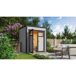 Gartenhaus Weka "BATU 1, 28 mm, Flachdach", grau (hellgrau), ohne Fu&szlig;boden, ohne Dacheindeckung, Massivholz, Gartenh&auml;user, Gartenhaus, 28 mm starke Blockbohlen, in verschiedenen Farben