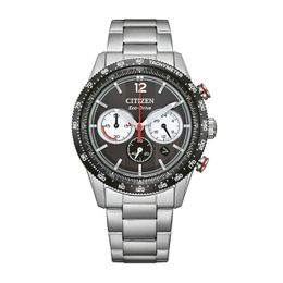 Chronograph Citizen "Racing Chrono", silberfarben, schwarz, Armbanduhren, Herren, Chronograph, Armbanduhr, Solar, Herrenuhr, Edelstahlarmband, analog, Big Date