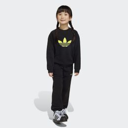 Trainingsanzug adidas originals "TREFOIL SET MIT RUNDHALSAUSSCHNITT, LOCKER GESCHNITTEN", Jungen, Gr. 128, schwarz, Obermaterial: 70% Baumwolle, 30% Polyester, Sportanz&uuml;ge Trainingsanzug
