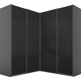 Schwebet&uuml;renschrank Rauch "Kleiderschrank Garderobe Eckkleiderschrank QUADRA mit edler Glasfront", grau (graumetallic, glas basalt), B:181cm H:210cm T:187cm, Holzwerkstoff, Schr&auml;nke, Schwebet&uuml;renschrank, extra gro&szlig;er Eckschrank inkl. Schubladeneinsatz MADE IN GERMANY