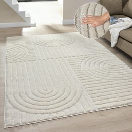Teppich OTTO HOME "Jonne, Boho-Design, Scandi, Designteppich", creme, B:80cm H:20mm L:150cm, Kunstfaser, Teppiche, Teppich, Hoch-Tief, 3D Optik, skandinavischer Stil, Wohnzimmer, Schlafzimmer