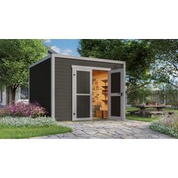 Gartenhaus Weka "Batu 3, Flachdach, Vollholzt&uuml;r", grau (dunkelgrau), ohne Fu&szlig;boden, ohne Dacheindeckung, Massivholz, Gartenh&auml;user, Gartenhaus, 28 mm starke Blockbohlen, in verschiedenen Farben