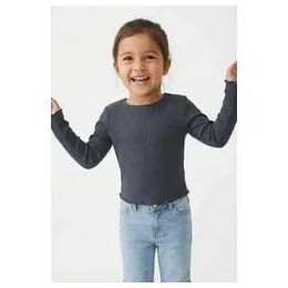 Langarmshirt KIDS Only "KOGNELLA L/S O-NECK TOP JRS NOOS", M&auml;dchen, Gr. 122/128, blau (ombre blau), Jersey, Obermaterial: 65% Polyester, 30% Viskose, 5% Elasthan, unifarben, regular fit normal, Rundhals, gewellter Abschluss, Shirts Langarmshirt, Materialmix