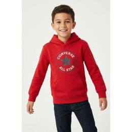Kapuzensweatshirt Converse "f&uuml;r Kinder", Jungen, Gr. 104, university rot, Sweatware, Obermaterial: 60% Baumwolle, 40% Polyester, bedruckt, unifarben, eingesetzt B&uuml;ndchen krempelbar, Sweatshirts, f&uuml;r Kinder