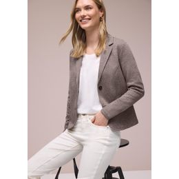 Kurzblazer Street One, Damen, Gr. 42, hatch braun, Stoff, 71% Polyester, 26% Viskose, 3% Elasthan, unifarben, regular fit normal, V-Ausschnitt, B&uuml;ndchen, Blazer Kurzblazer, im Blazer-Style