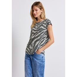 Street One Damen T-Shirt, gr&uuml;n, Gr. 36, bedruckt, Stoff, 65% Polyester, 35% Viskose, Shirts, mit U-Boot-Ausschnitt