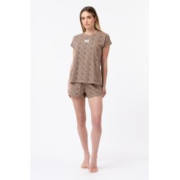 Shorty Fila, Damen, Gr. L, savage, Jersey, Obermaterial: 100% Baumwolle, bequem kurz, Rundhals, Homewear-Sets Shorty, im Animal-Look, Baumwolle, Kurzarm