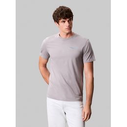 T-Shirt Calvin Klein Jeans "SS 30s E WRD STRTCH", Herren, Gr. L, grau (steeple gray), Single Jersey, Obermaterial: 100% Baumwolle, unifarben, regular fit h&uuml;ftlang, Rundhals, Shirts T-Shirt, mit gro&szlig;em Logodruck auf dem R&uuml;cken
