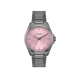 Quarzuhr Hugo "SEAM", grau, pink, Armbanduhren, Herren, Quarzuhr, Armbanduhr, Herrenuhr, Edelstahlarmband, analog